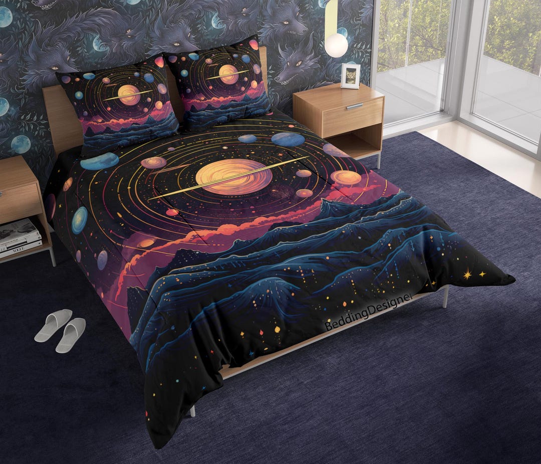 Solar System Comforter, Space Themed Bedding, Planetary Orbit Duvet ...