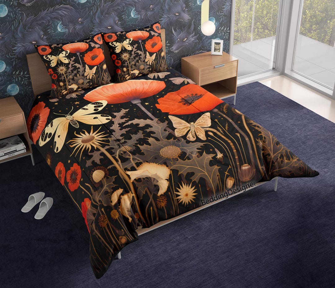 Poppy Butterfly Comforter, Nature Bedding, Floral Printed Doona ...