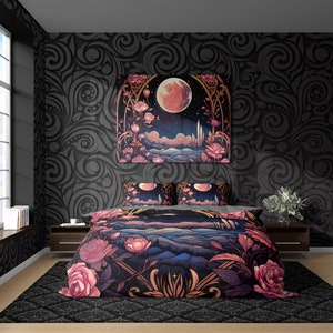 Alchemy Aesthetic Pink Moon Duvet Cover Dark Cottagecore Quilt Cover ...