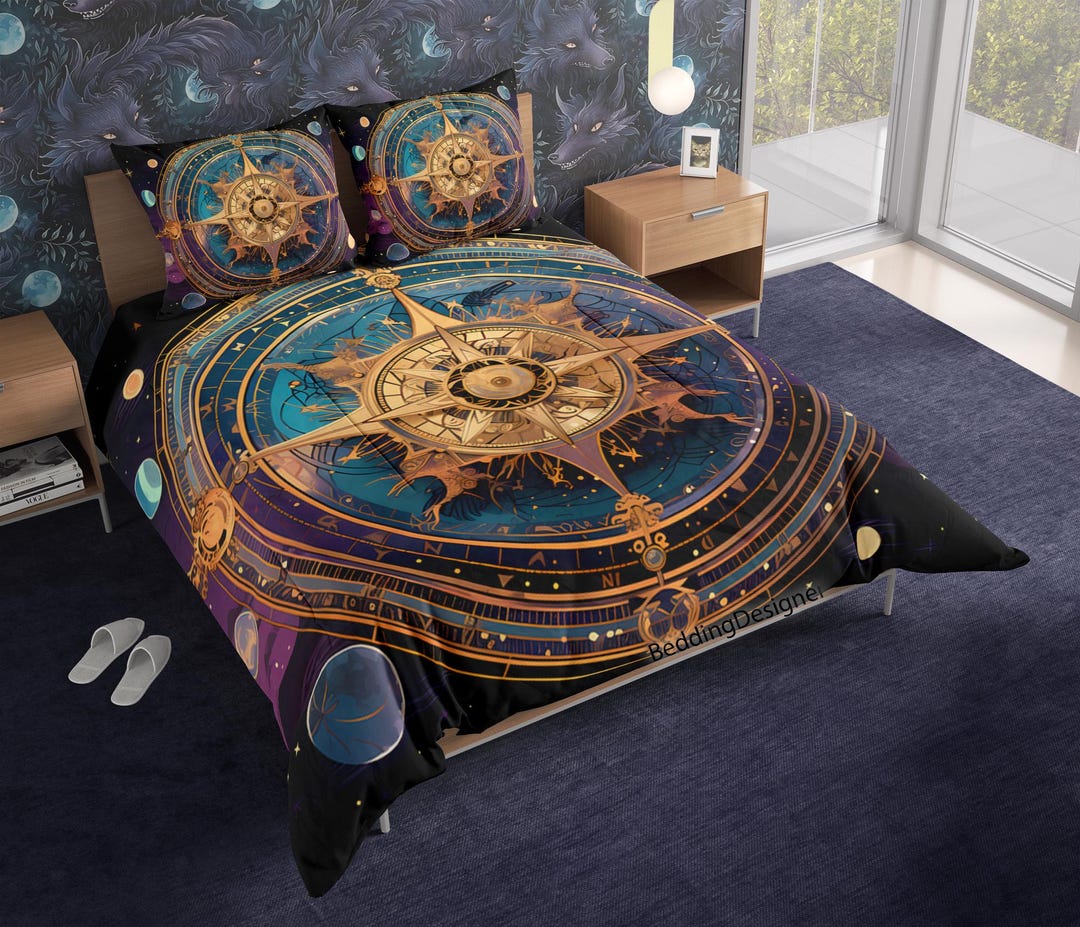 Compass Rose Comforter, Celestial Bedding, Soft Duvet, Astronomical Map ...