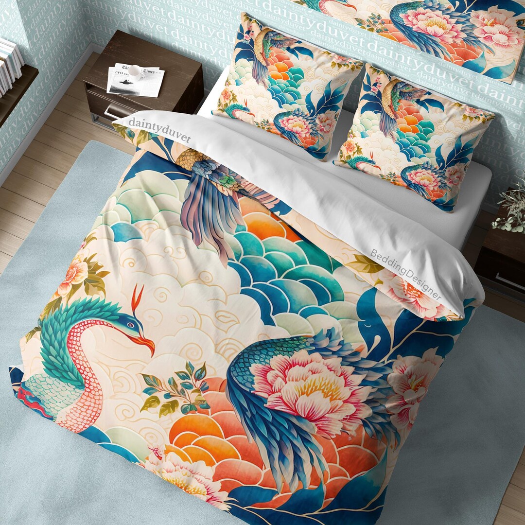 Basan Quilt Cover Japanese Mythical Bird Duvet Cover, Colorful Bedding ...