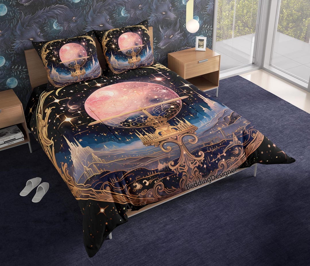 Moonlit Castle Comforter, Mystical Night Sky Bedding, Artistic Fantasy ...