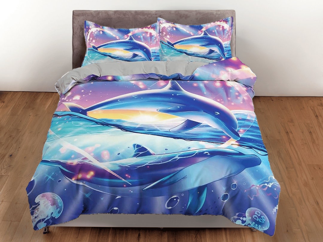 Dolphin Cotton Duvet Cover Blue Quilt Cover, Ocean Bedding Set ...
