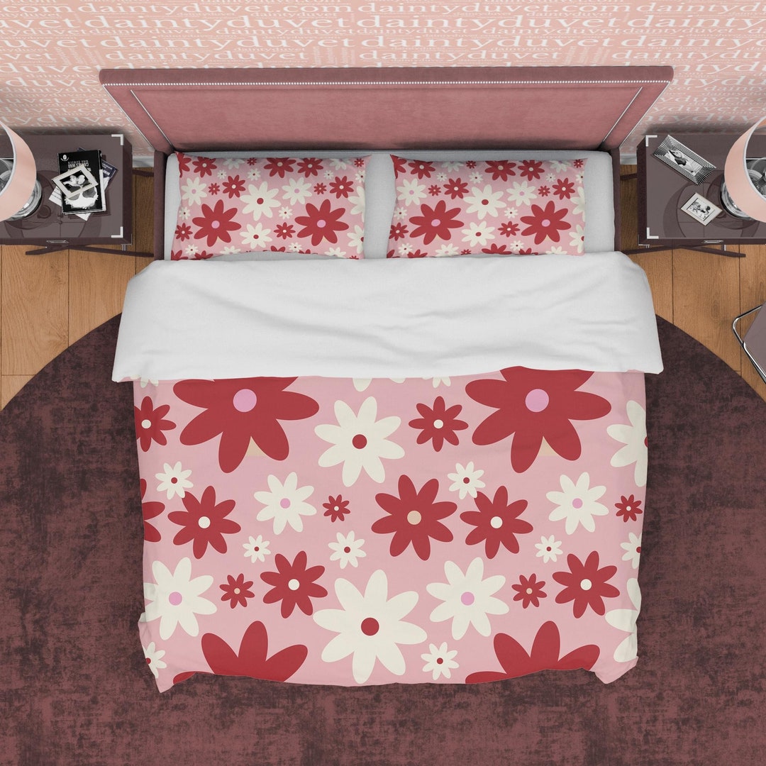 Cute Floral Duvet Cover Vibrant Quilt Cover Set, Elegant Bedding Pink ...