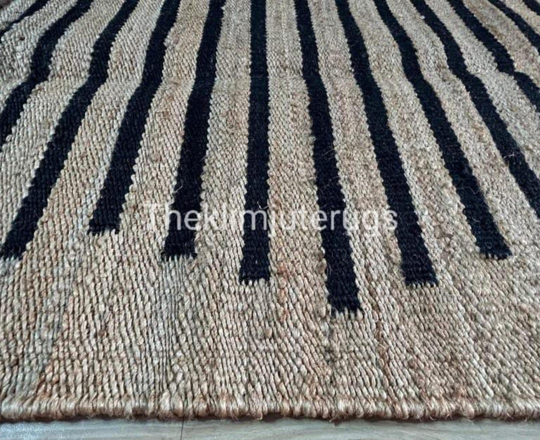 Handwoven Black Striped Jute Runner-large Area Black Jute Rugs-porch ...