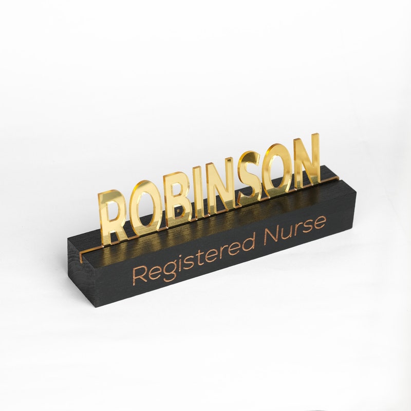 Wood Gold Desk Name Plate - Etsy