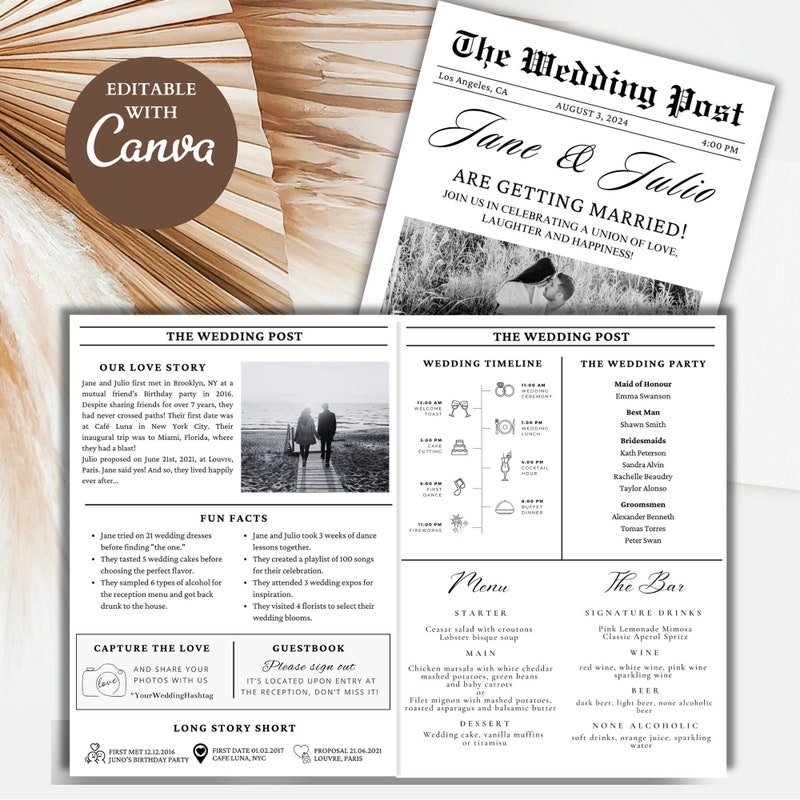 Wedding Program/menu - Etsy UK