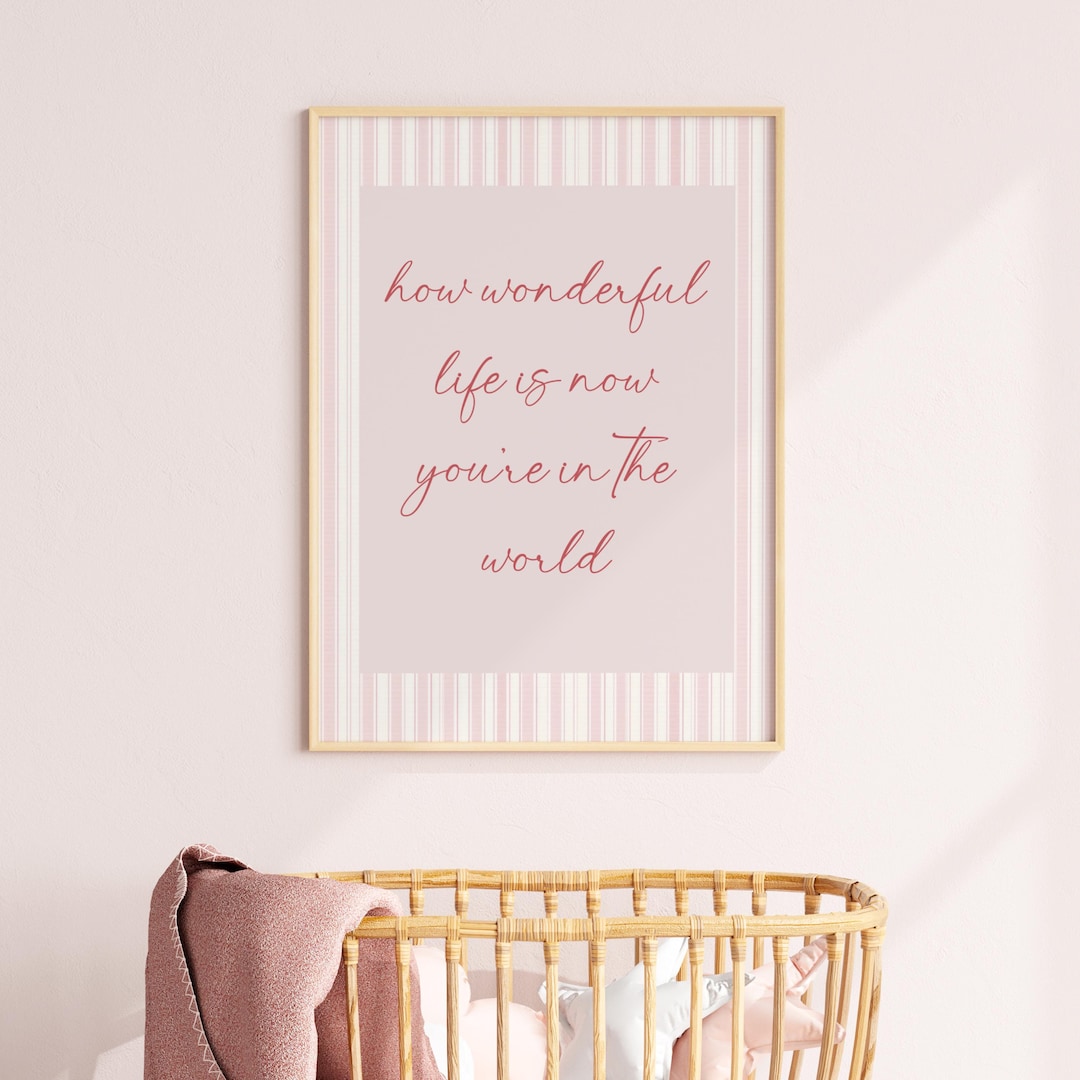 How Wonderful Life is Print, Blush Pink Nursery Decor, Nursery Wall Art ...