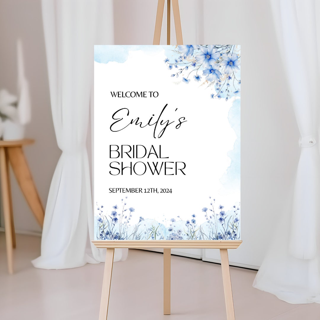 Blue Bridal Shower Welcome Sign, Wildflower Bridal Shower, Floral ...