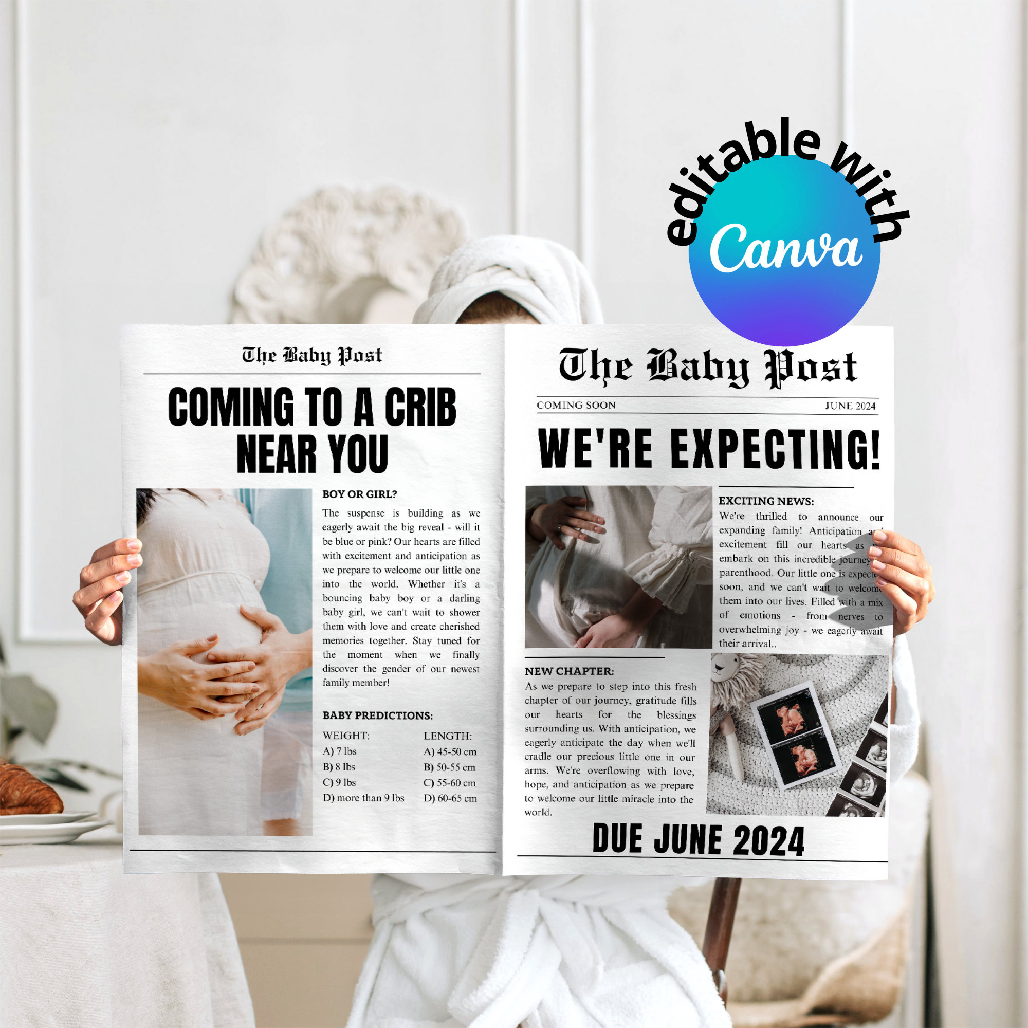 Newspaper Baby Announcement Template: Custom Pregnancy Reveal (digital ...