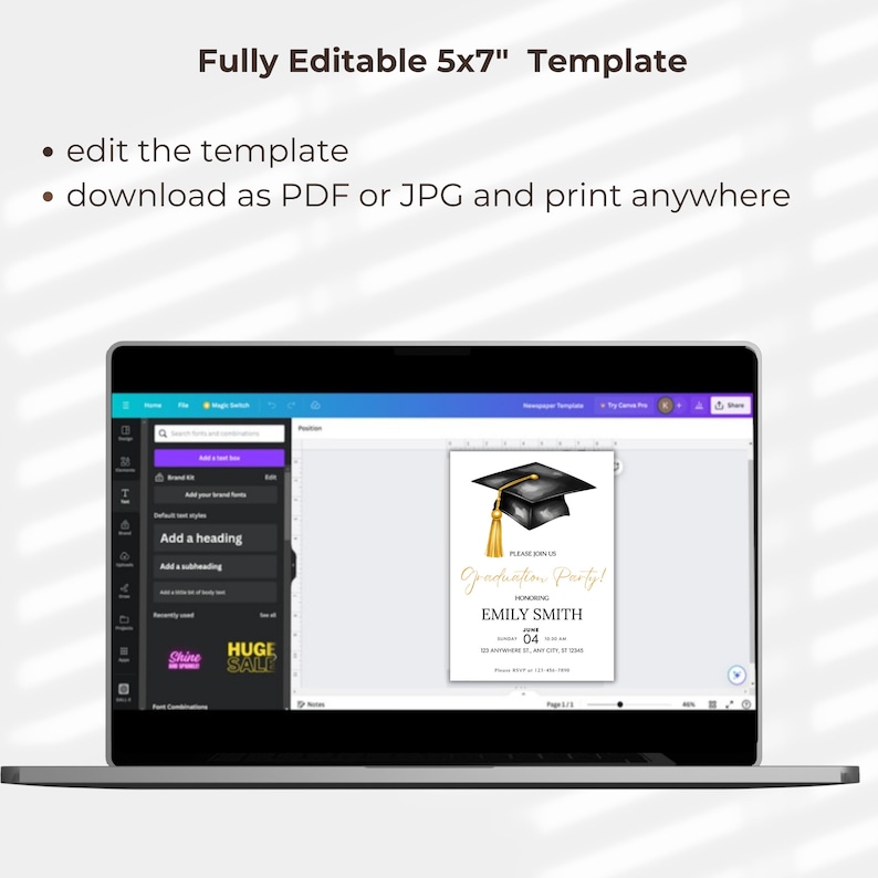 Graduation Party Invitation Template: Modern Minimalist Design (digital ...