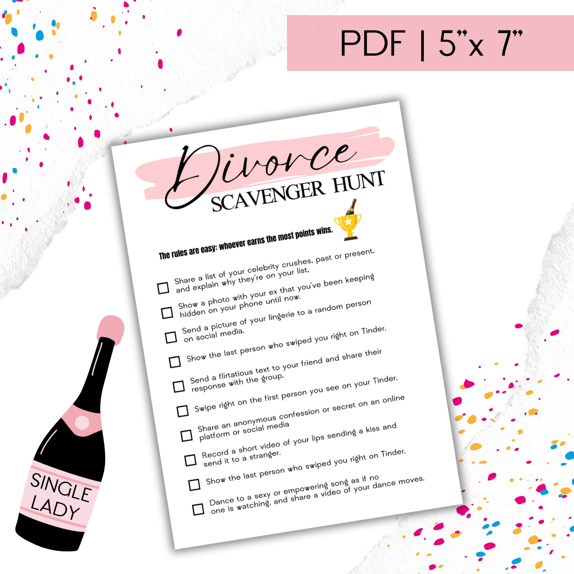 Divorce Scavenger Hunt Game Printable Divorce Party Instant Download ...