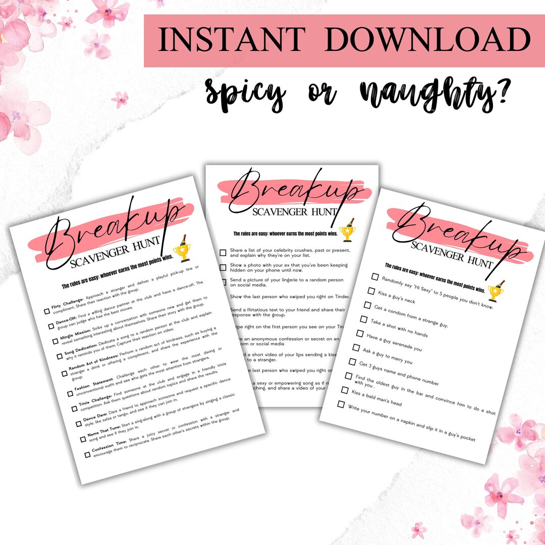 Breakup Scavenger Hunt Game Printable Breakup Party Instant Download ...