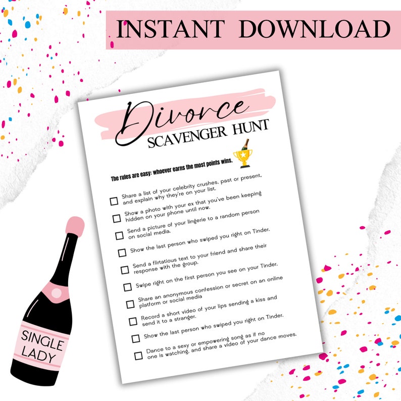 Divorce Scavenger Hunt Game Printable Divorce Party Instant Download ...