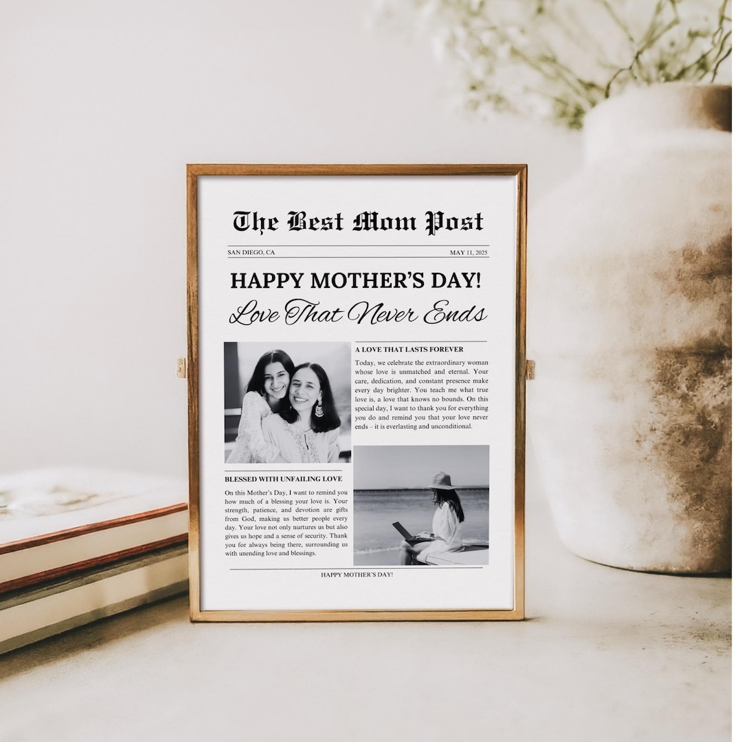 Personalised Mother's Day Gift, Printable Mothers Day Card, Newspaper ...