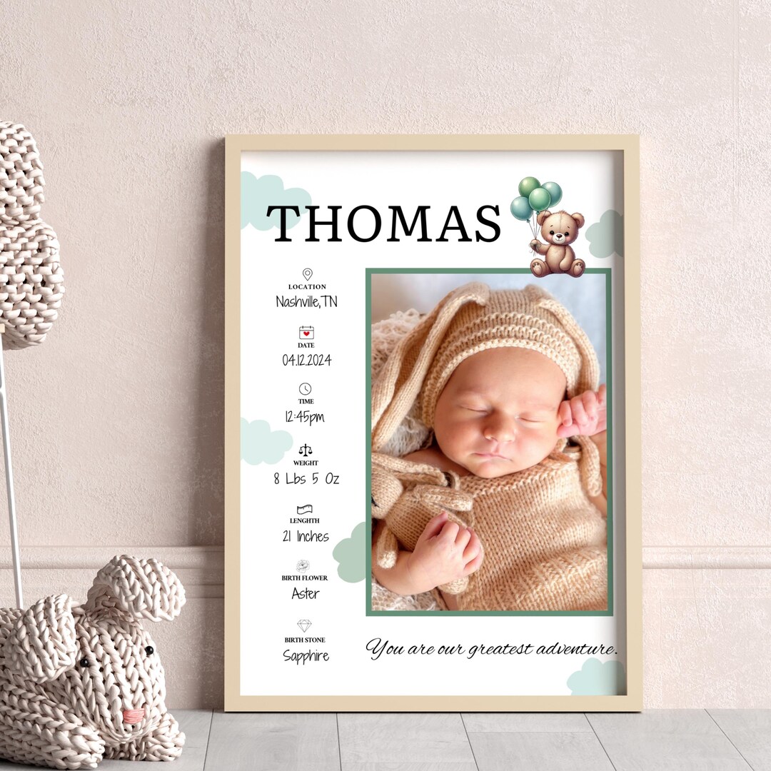 Personalized Baby Birth Stats Sign, Newborn Birth Stats, Custom Newborn ...