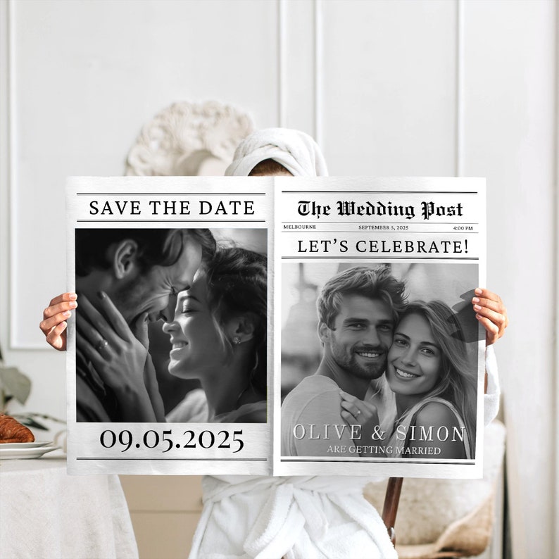 Wedding Newspaper Template Folded, Save the Date Newspaper, Newspaper ...