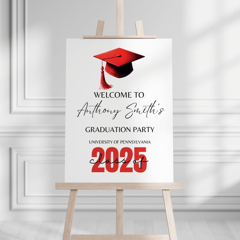 Minimalist Graduation Welcome Sign Template: Red Grad Party Decor ...