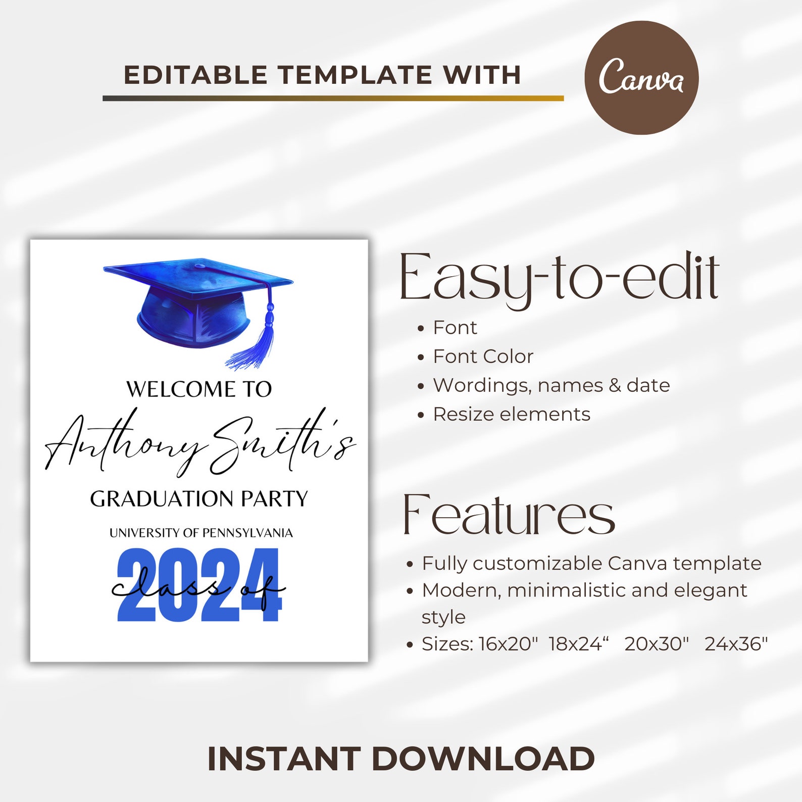 Modern Blue Graduation Welcome Sign Template (digital Download) - Etsy