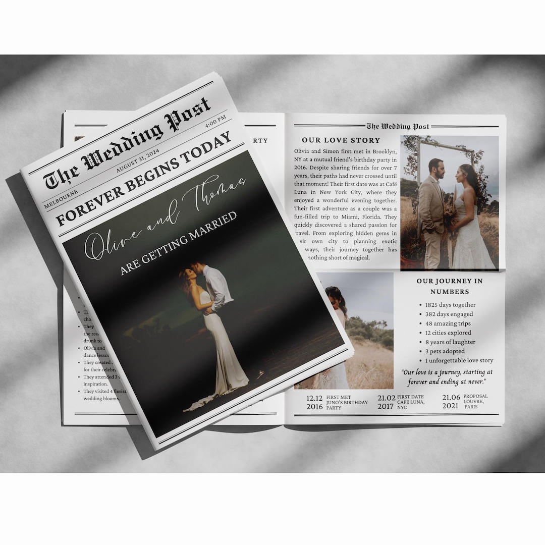 Newspaper Wedding Program Template: Editable Canva Timeline (digital ...
