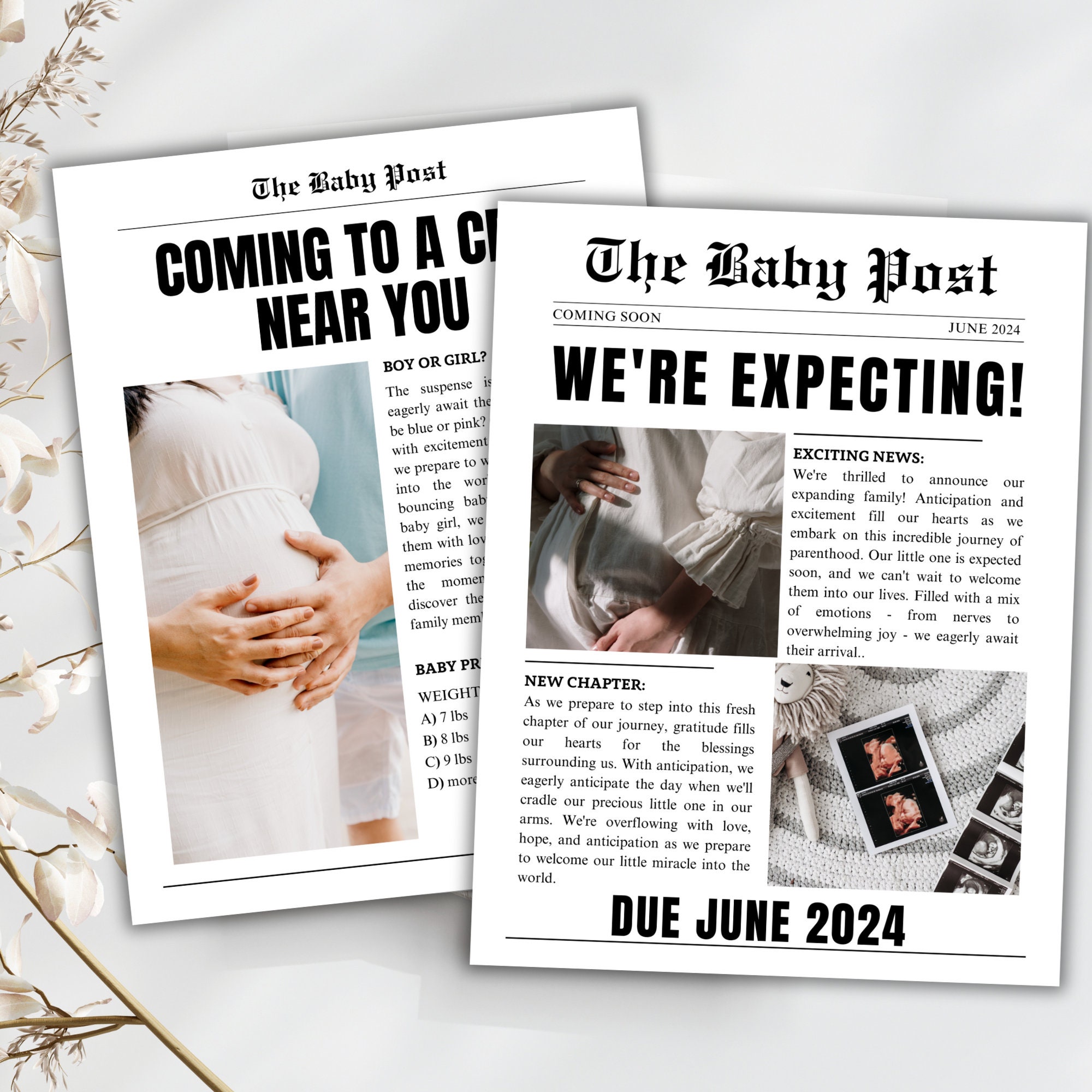 Newspaper Baby Announcement Template: Custom Pregnancy Reveal (digital ...