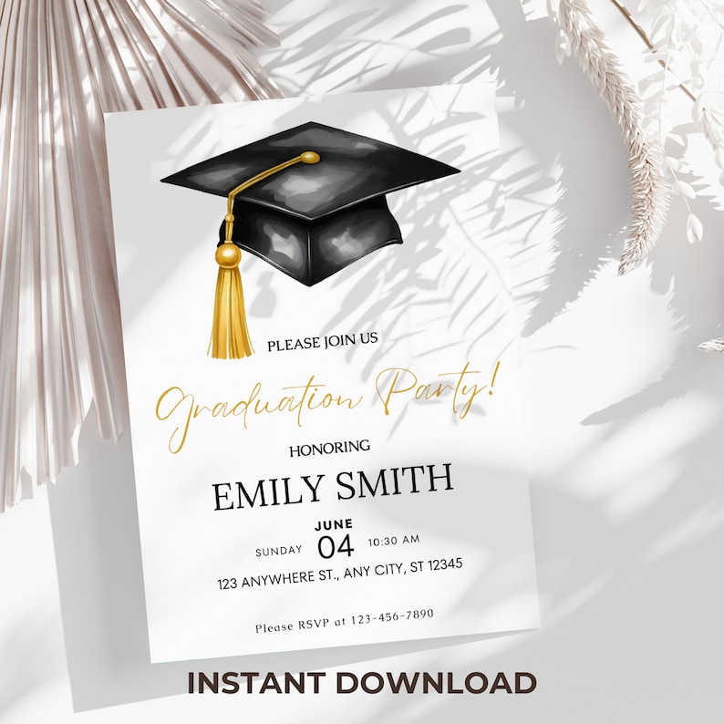 Graduation Party Invitation Template: Modern Minimalist Design (digital ...