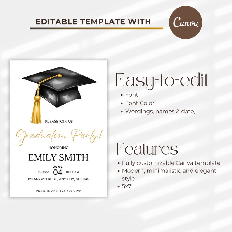 Graduation Party Invitation Template: Modern Minimalist Design (digital ...
