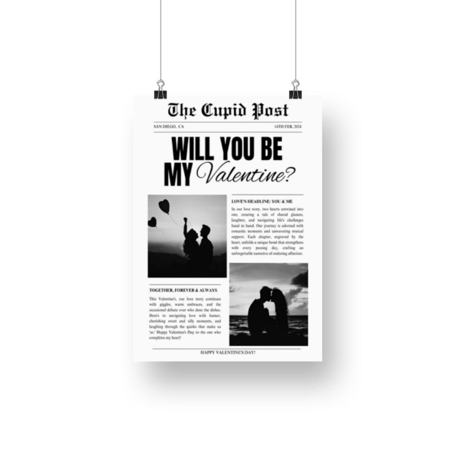 Valentine's Cupid Post Newspaper Template: Valentine Flower Wrap Insert ...