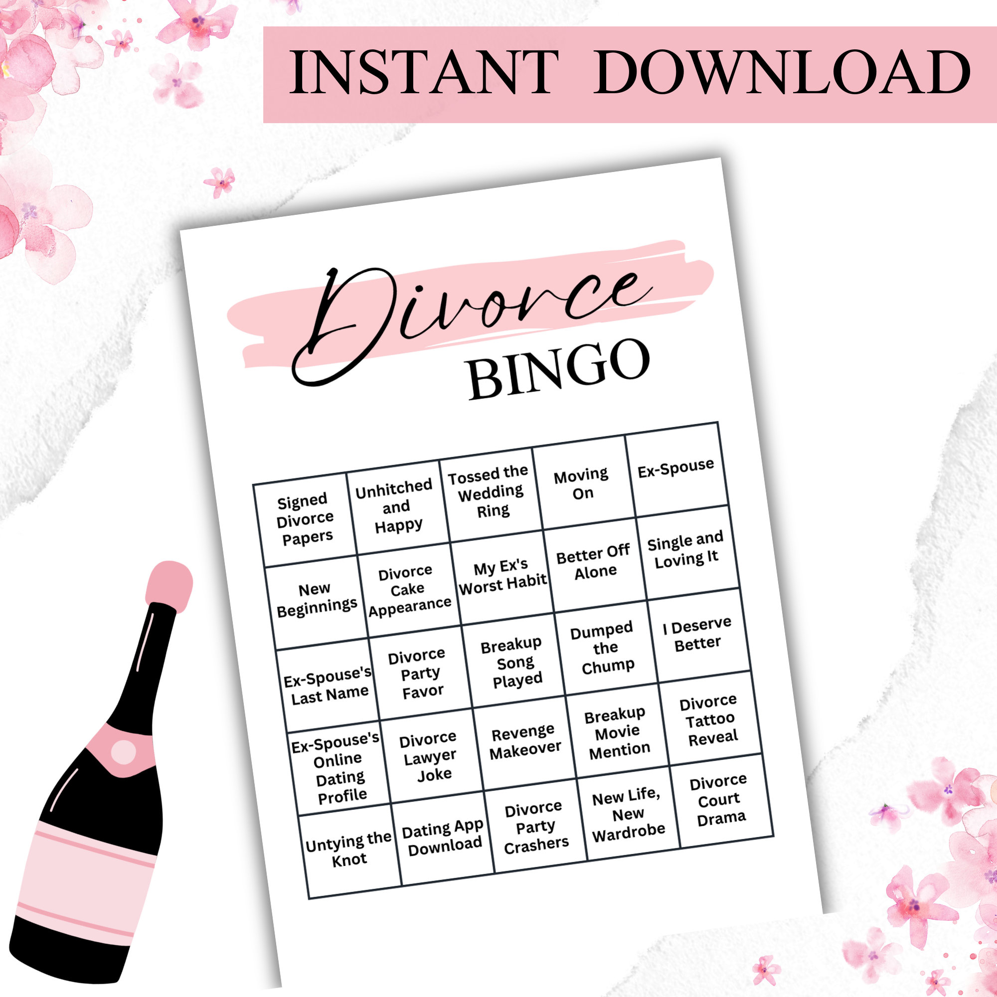 Divorce Bingo Party Game Printable - Divorce Party Games | Instant ...