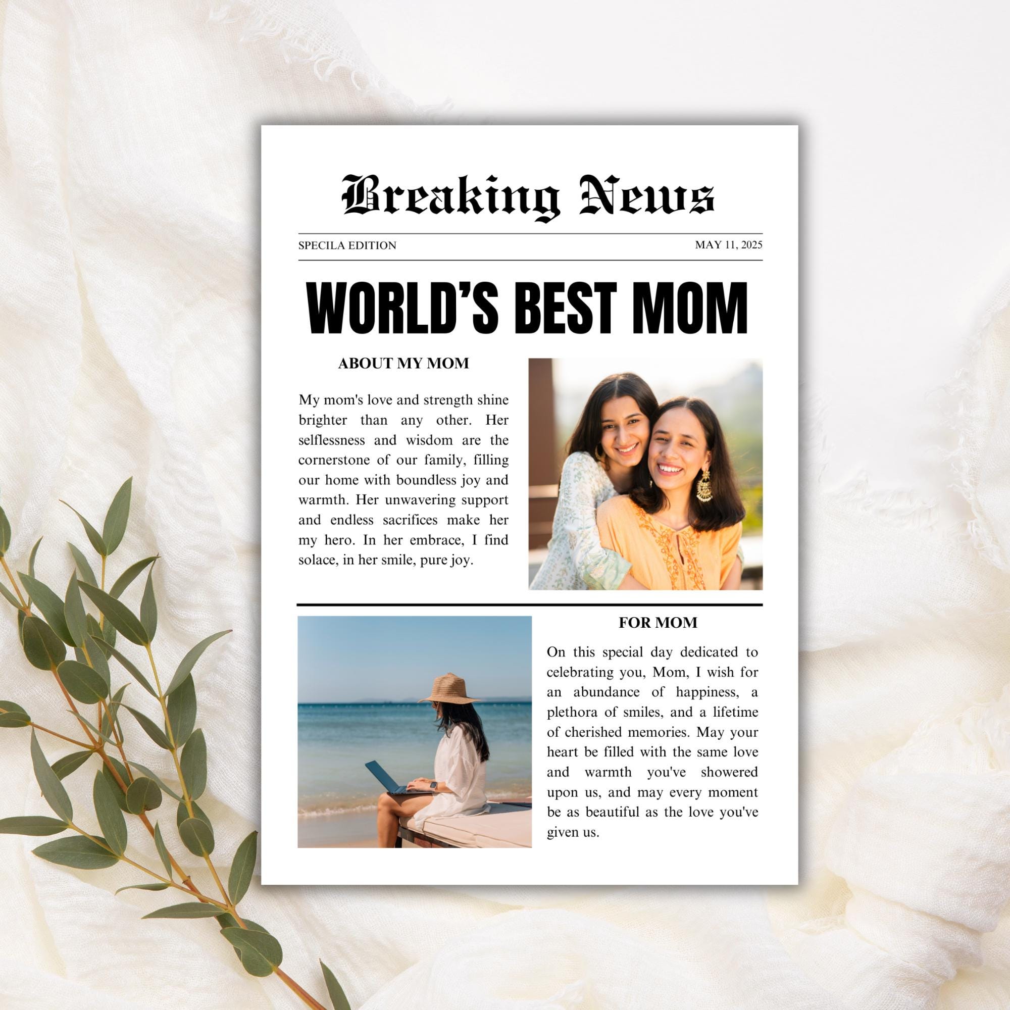 Personalized Mother's Day Newspaper Gift: Editable Canva Template ...