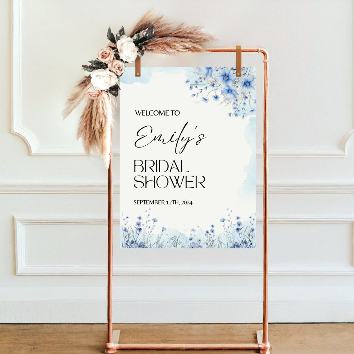 Blue Bridal Shower Welcome Sign, Wildflower Bridal Shower, Floral ...