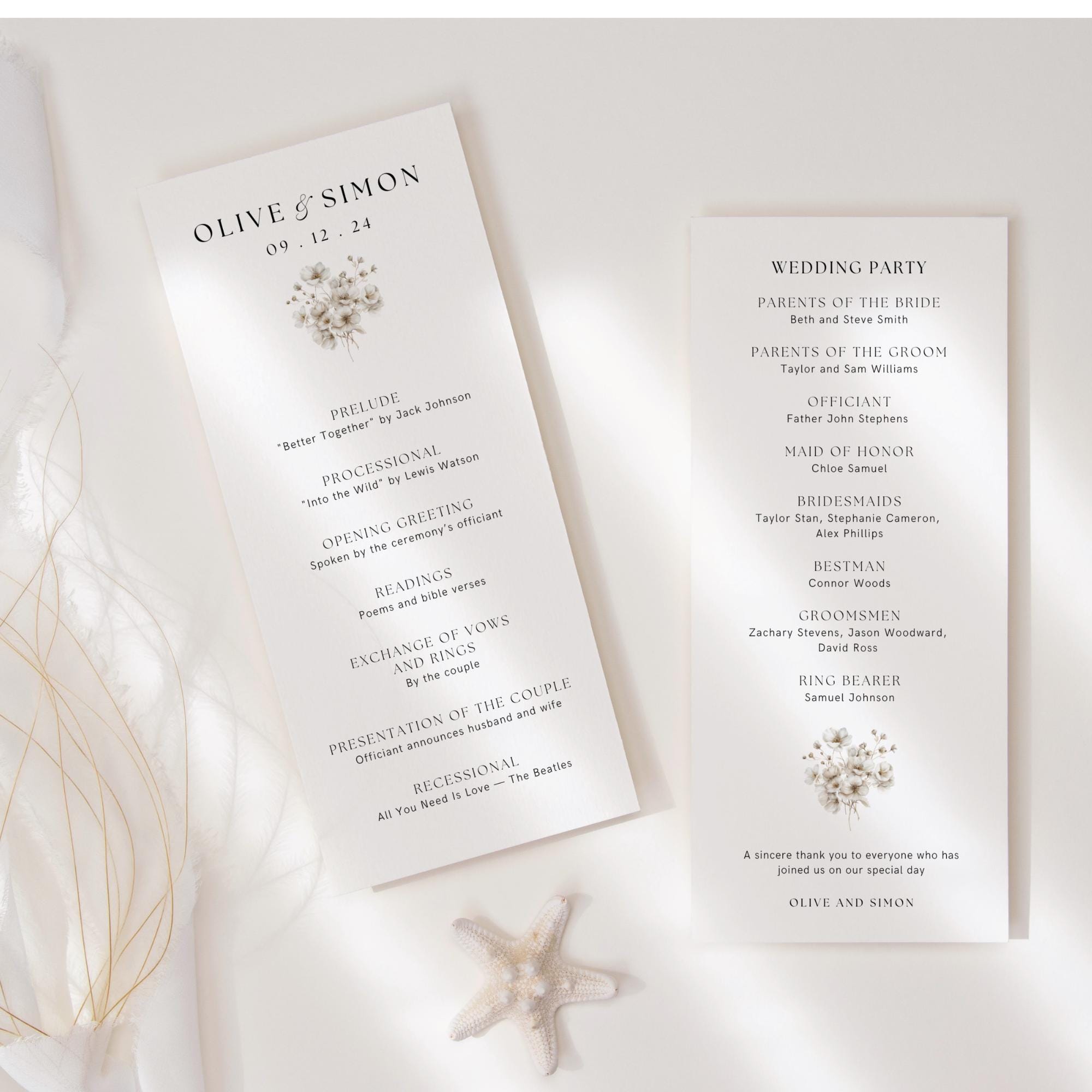 Minimalist Wedding Program Template, Modern Wedding Program Card ...