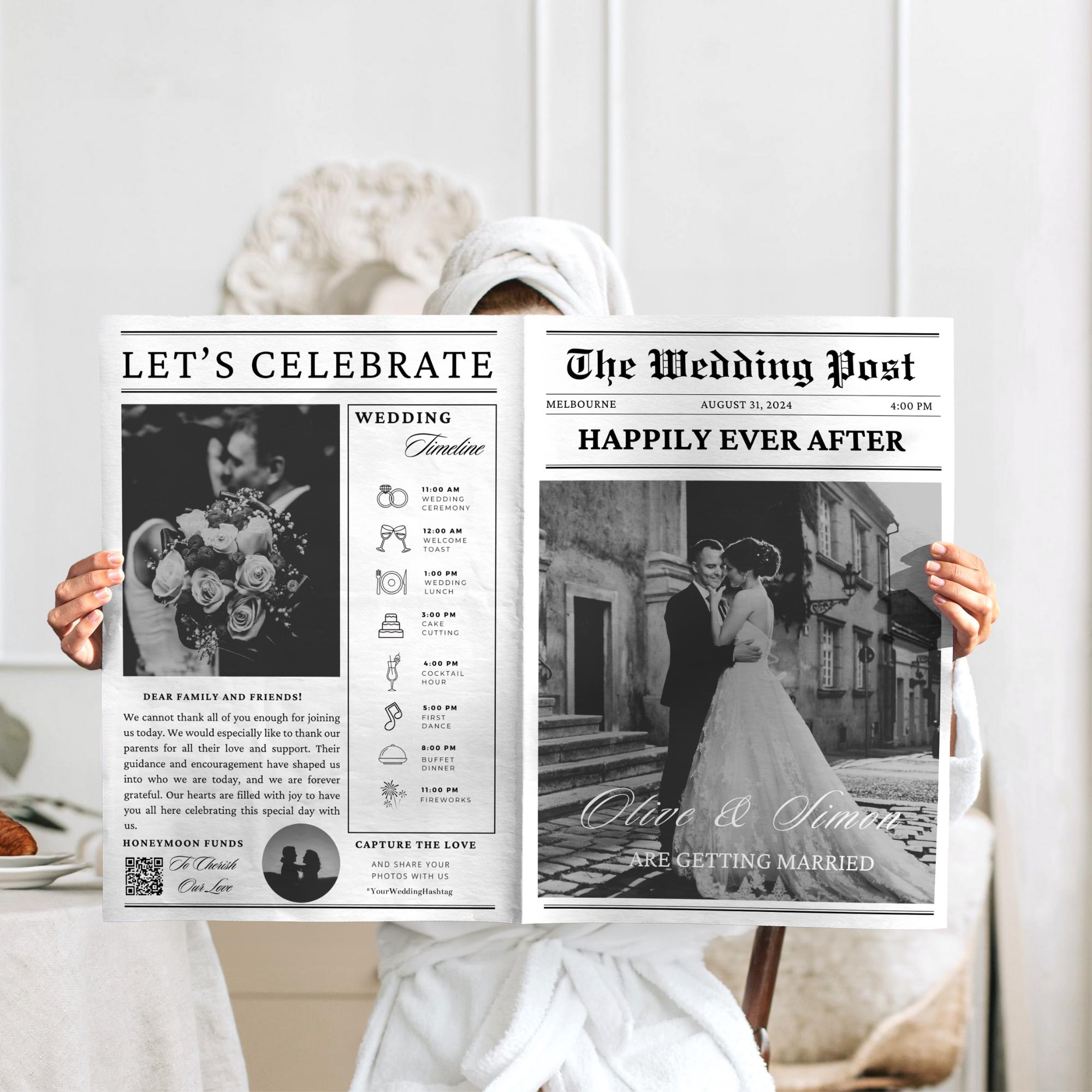 Wedding Newspaper Template, Newspaper Wedding Program, Wedding ...