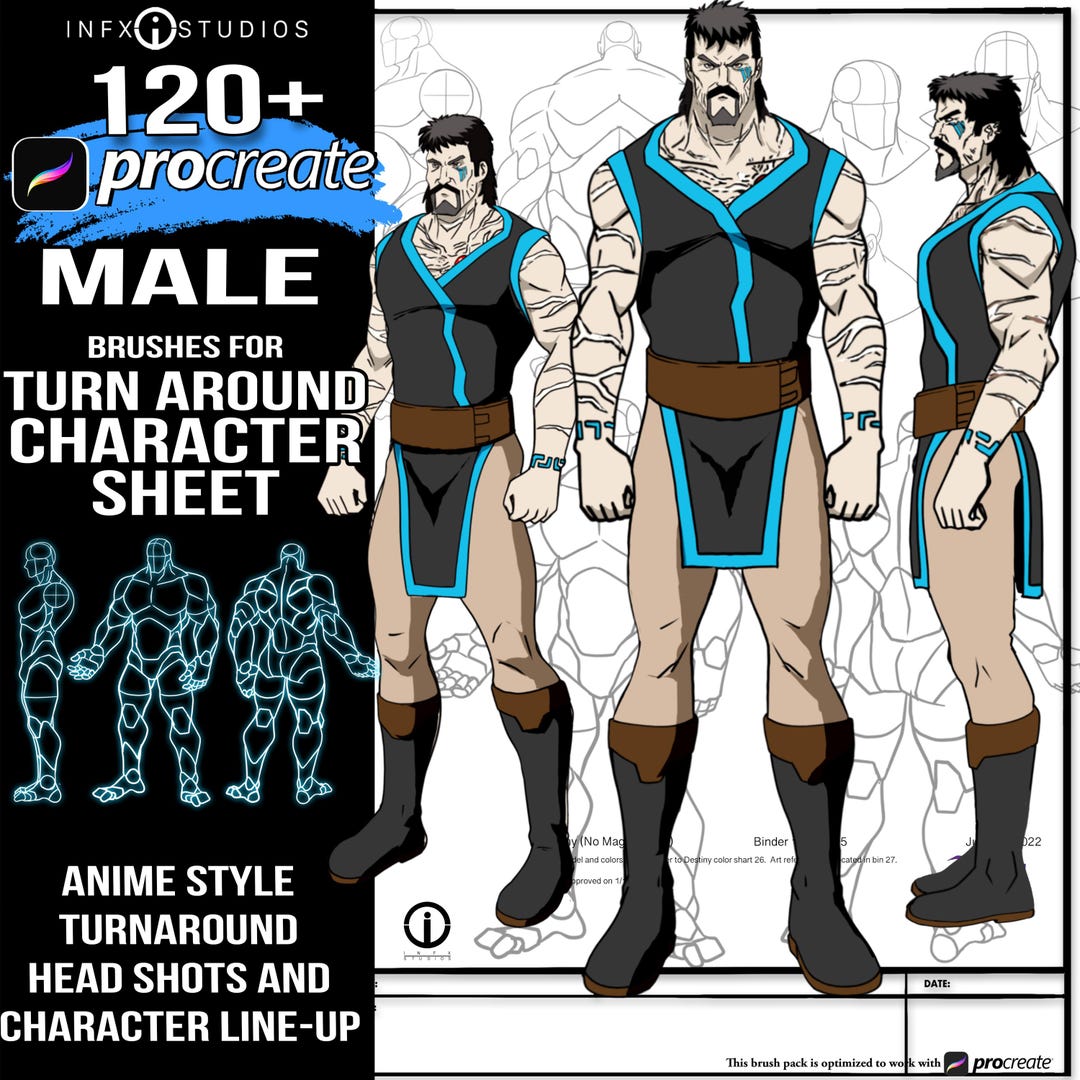 Male Procreate Brushes: Turnaround Character Sheet Guides (digital ...