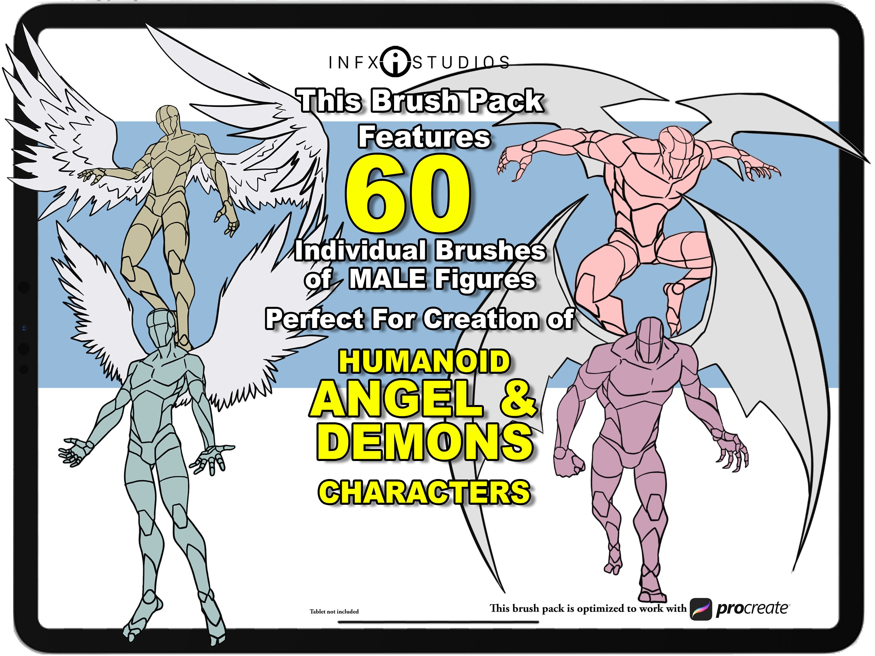 60 Male Angels and Demons Pose Procreate Guide Brushes Anime Style ...