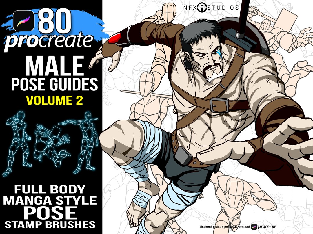 80 Procreate Male Full Body Manga Pose Stamps for Artist, Male Poses ...