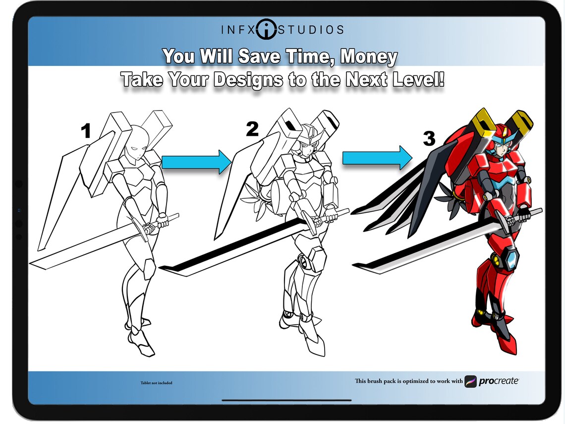 70 Procreate Mechs & Robots Brushes: Anime Pose Guide (digital Download ...