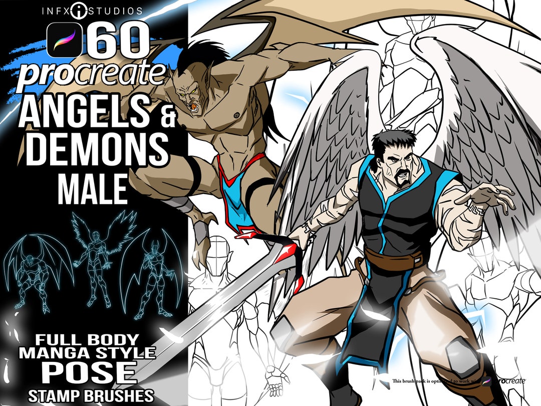 60 Male Angels and Demons Pose Procreate Guide Brushes Anime Style ...