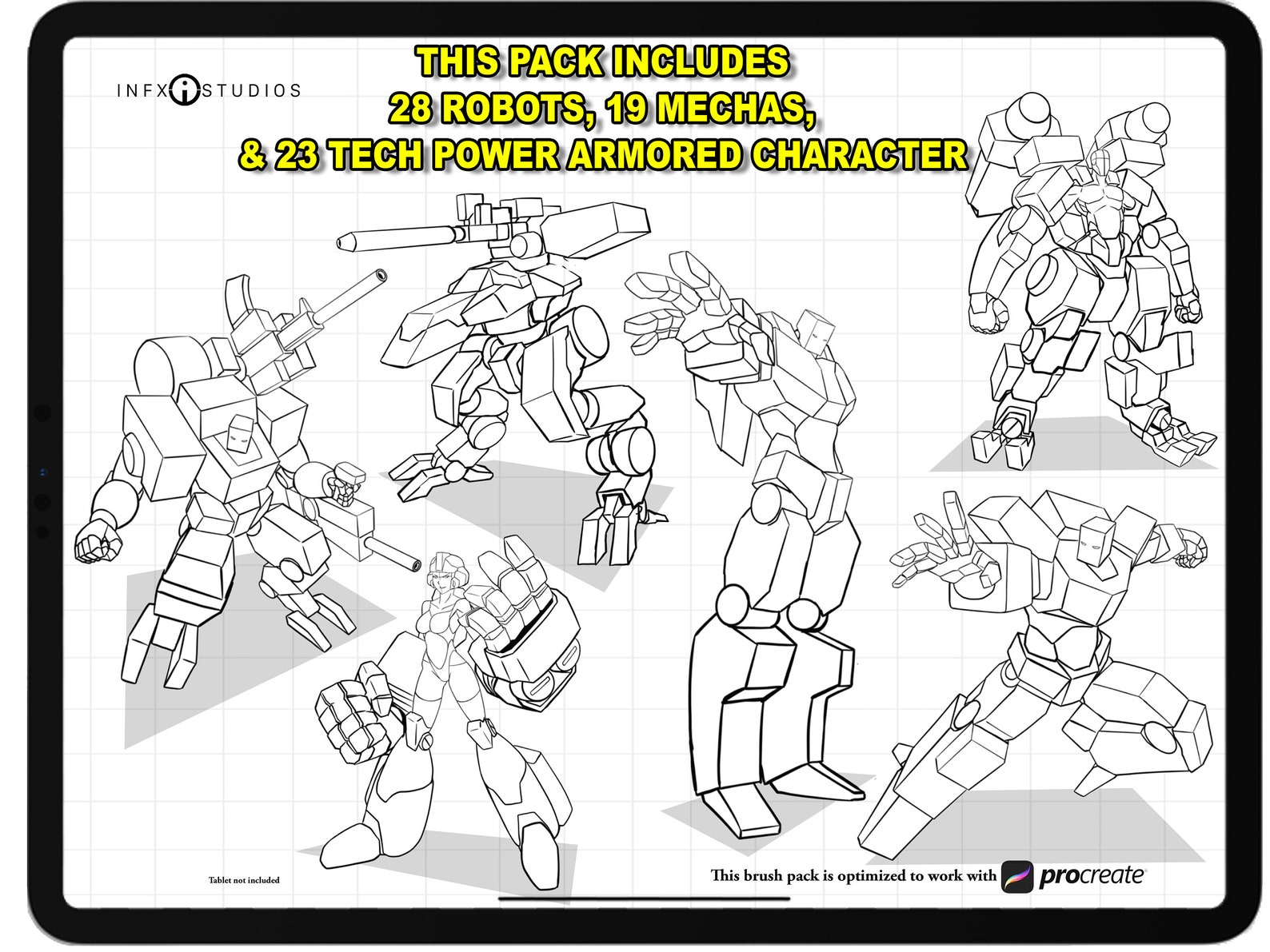 70 Procreate Mechs & Robots Brushes: Anime Pose Guide (digital Download ...