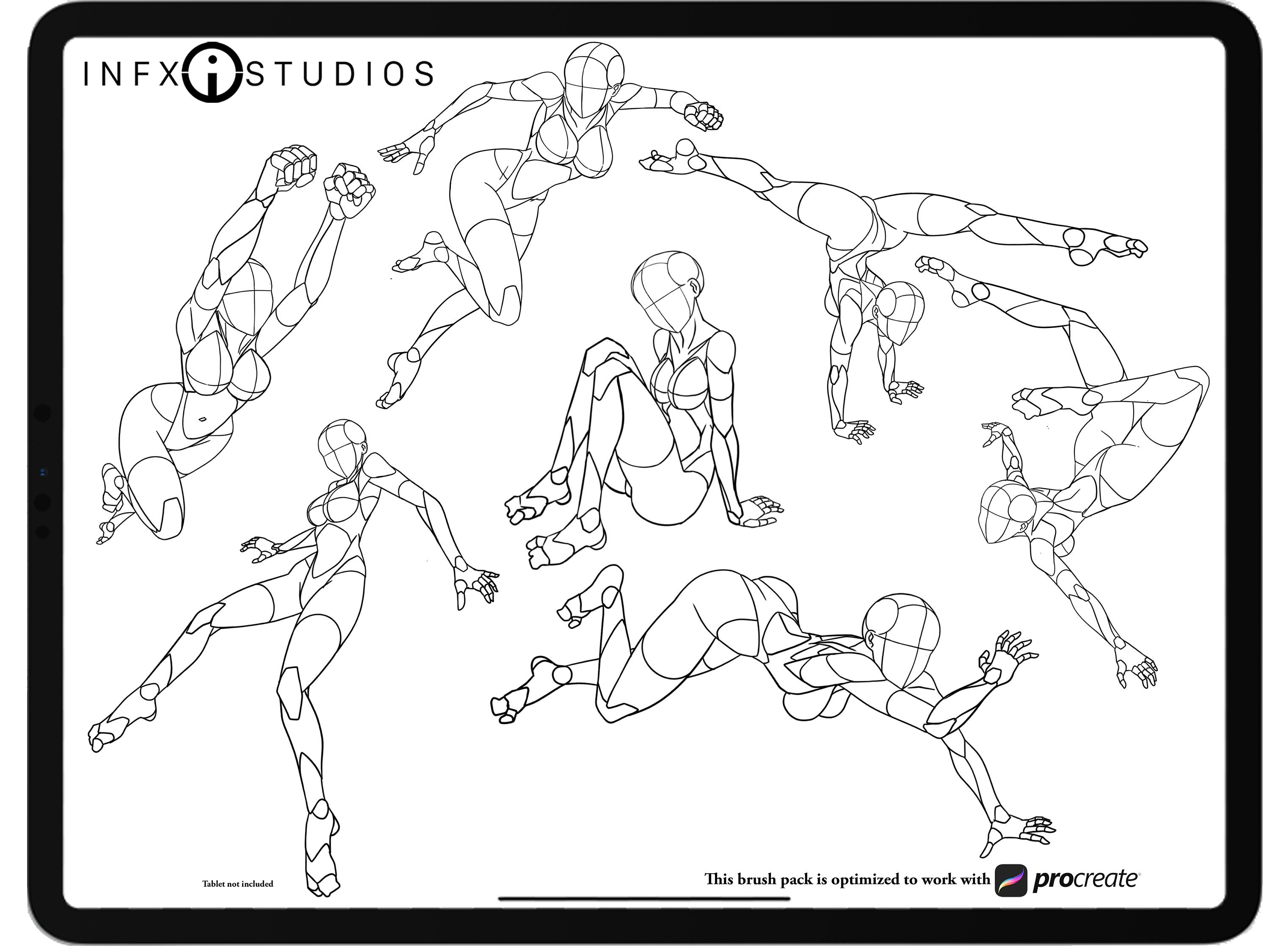 101 Procreate Female Full Body Manga Pose Stamps for Artist, Female ...