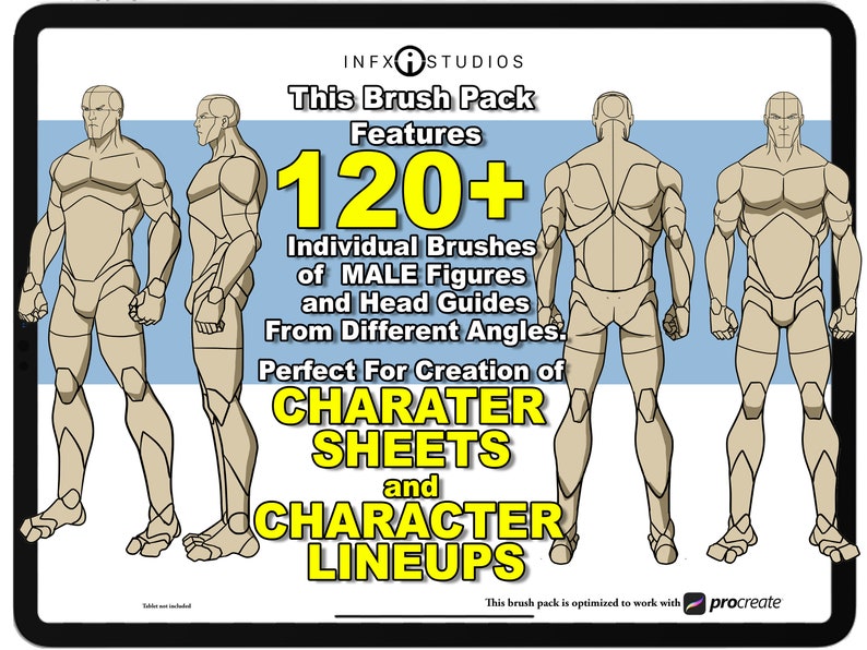 Male Procreate Brushes: Turnaround Character Sheet Guides (digital ...