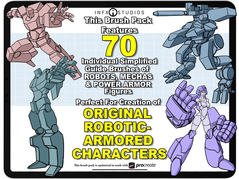 70 Procreate Mechs & Robots Brushes: Anime Pose Guide (digital Download ...