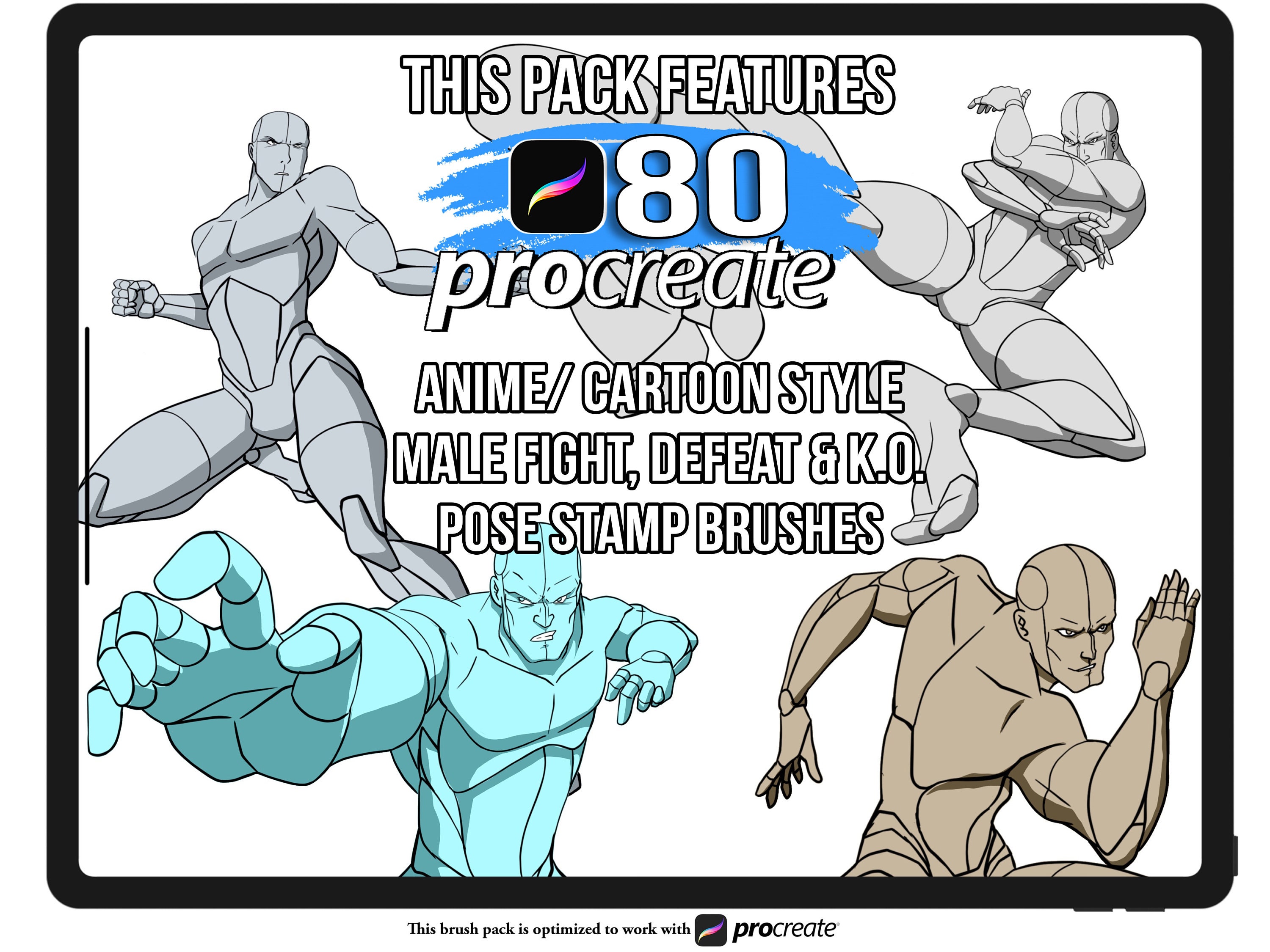 80 Male Fight Defeat Poses Procreate Anatomy Stamps for Hand - Etsy