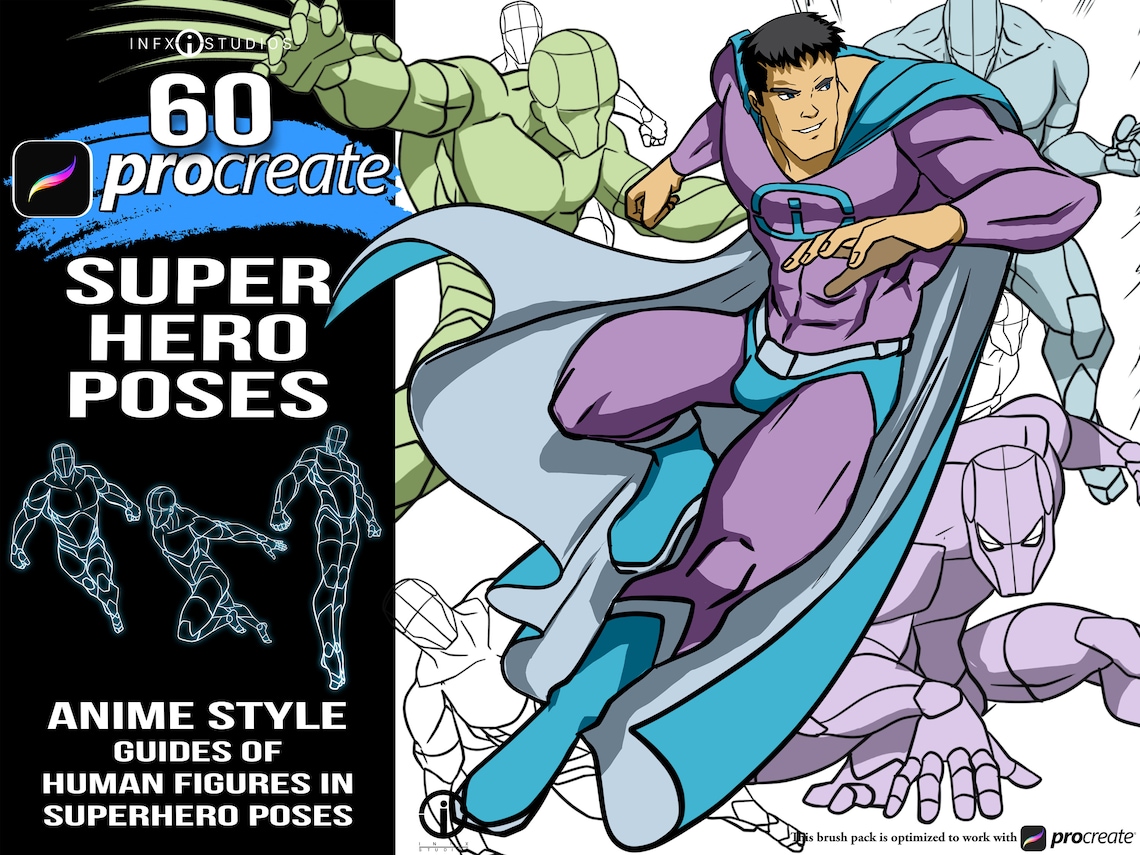 60 Male Superhero Pose Procreate Brushes Male Stamps Guides - Etsy