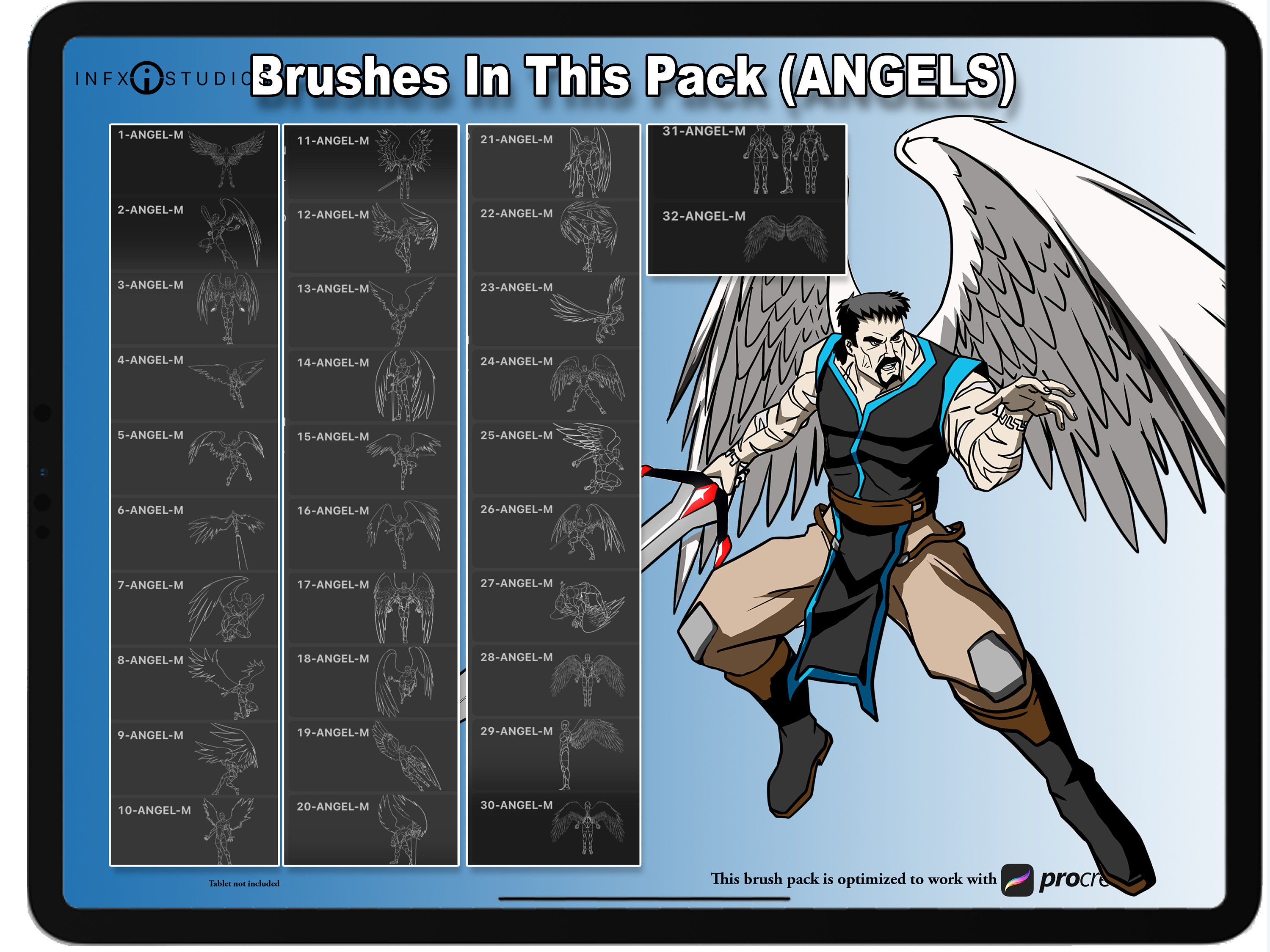 60 Male Angels and Demons Pose Procreate Guide Brushes Anime Style ...