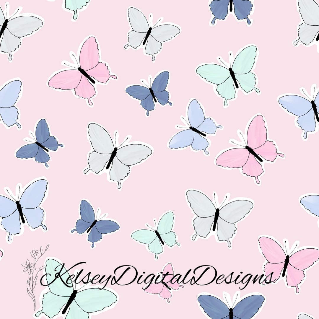 Pastel Butterfly Seamless Pattern - Digital Download - Handmade - Hand ...