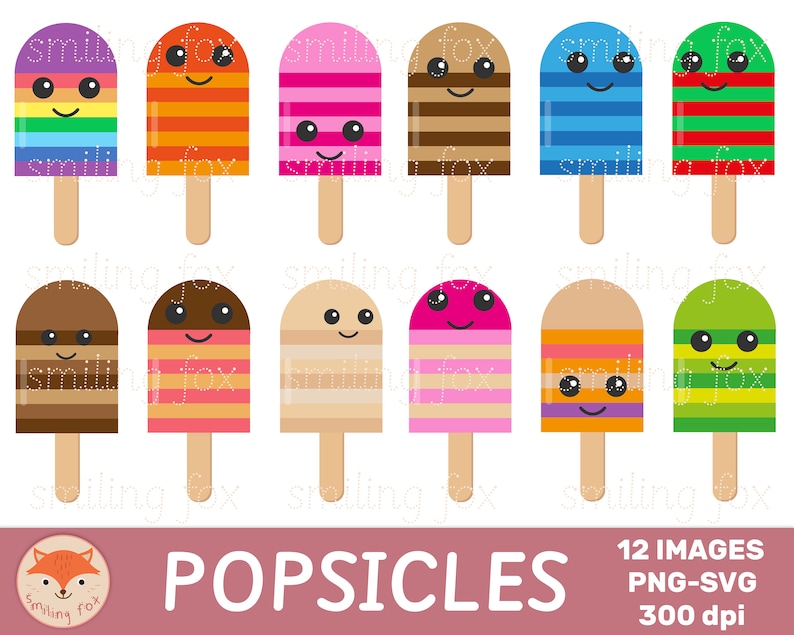 Popsicles Clip Art, Cute Summer Images, Kawaii Style, Ice Cream, 12 PNG ...
