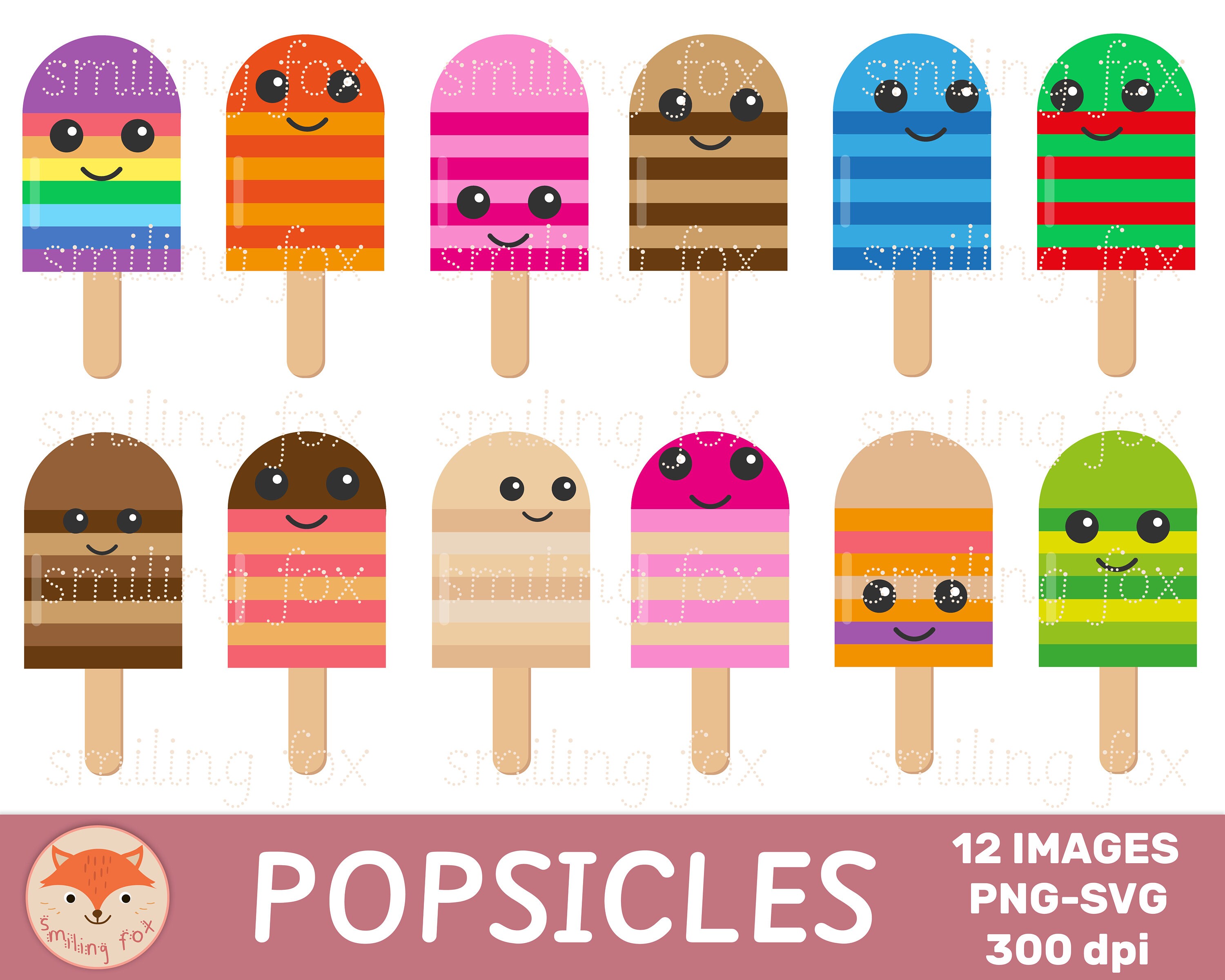 Popsicles Clip Art, Cute Summer Images, Kawaii Style, Ice Cream, 12 PNG ...