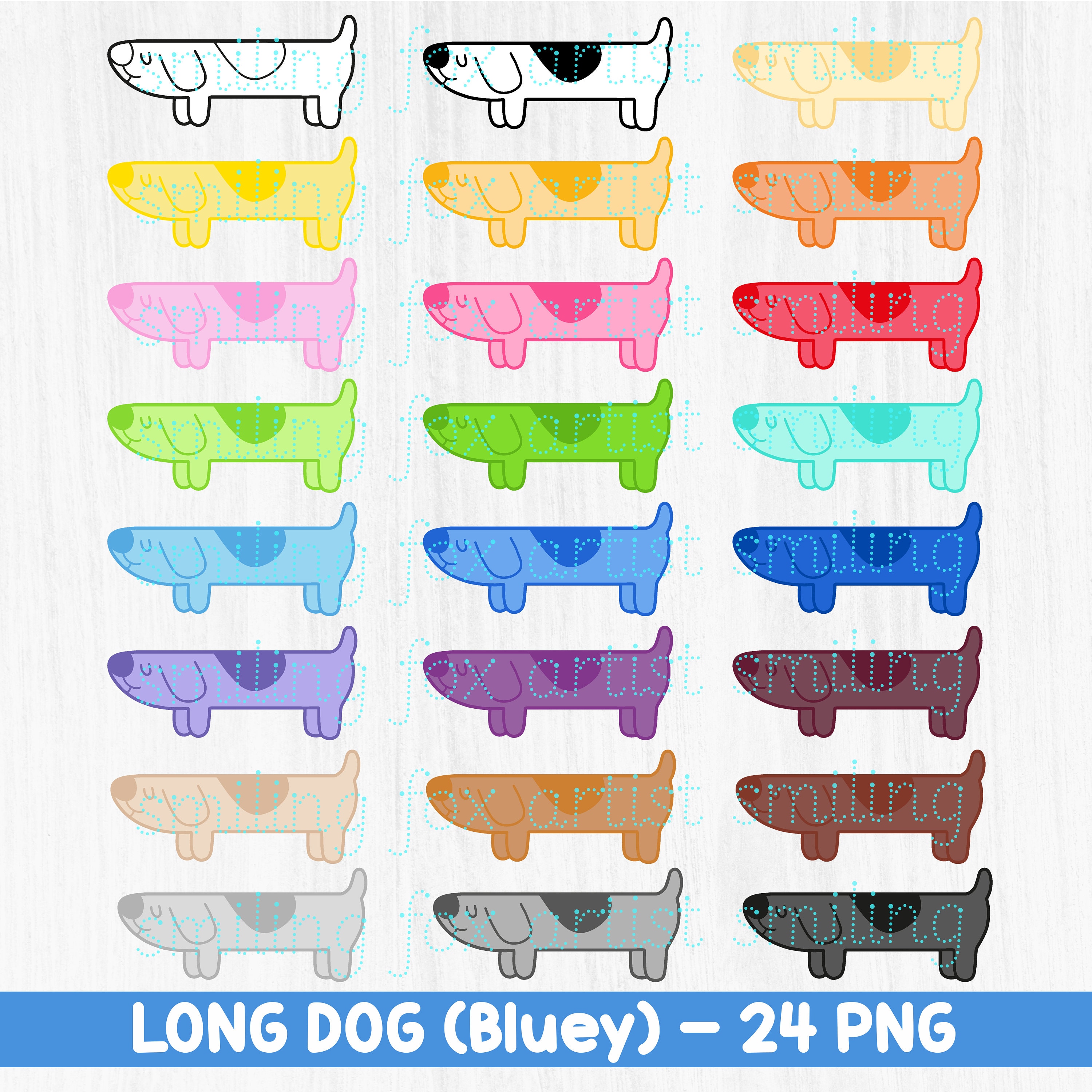 Long Dog Clipart, PNG Files, 24 Colors, Bluey Themed Birthday Party ...