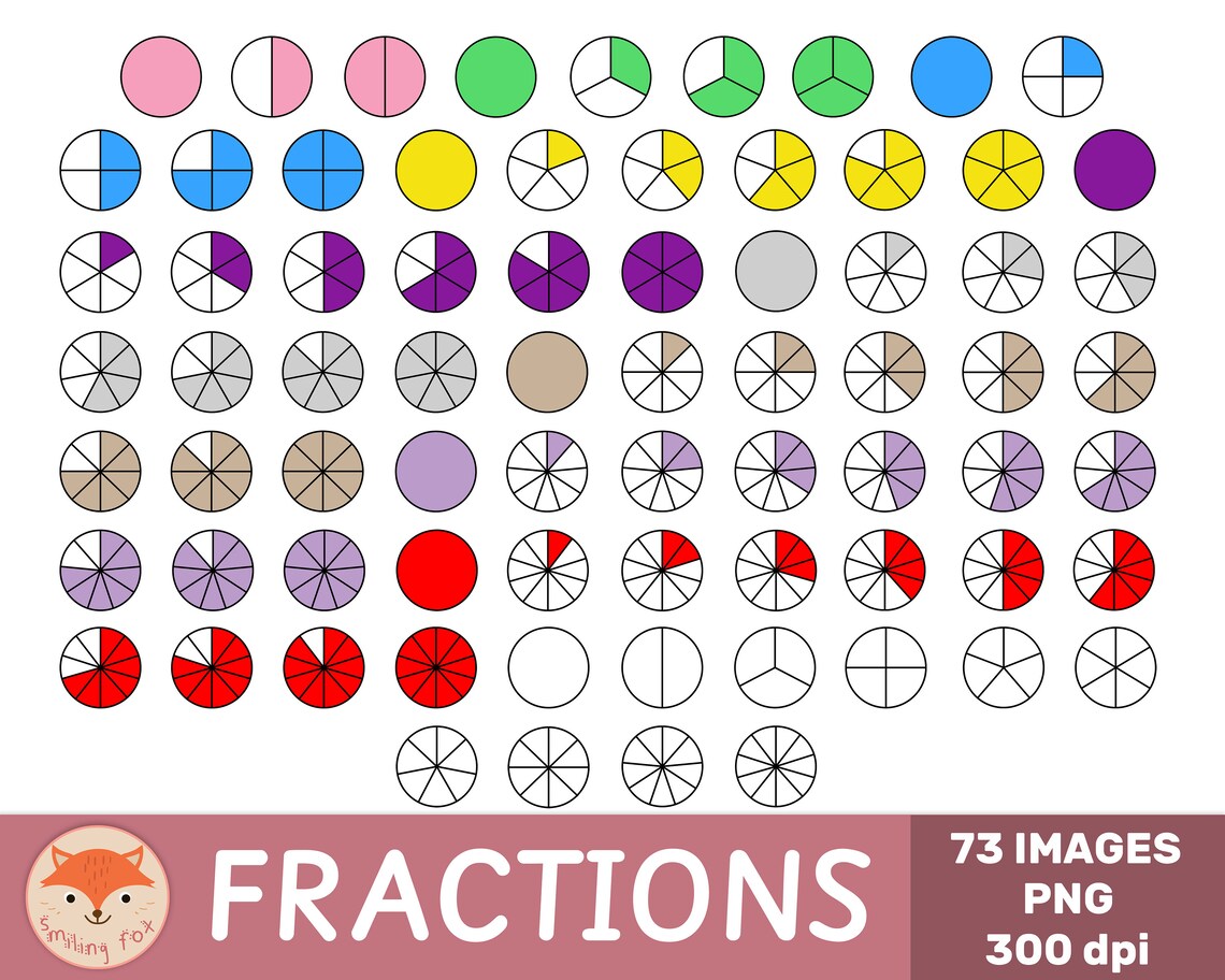 Fractions Bundle Clip Art, 73 Circle Fractions, Math Clipart ...